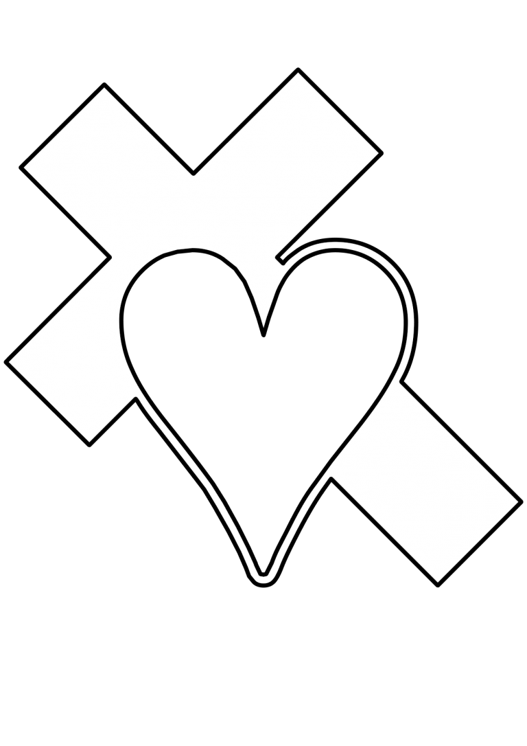 Cruz con Corazón - Cruces Cristianas para Imprimir y Colorear
