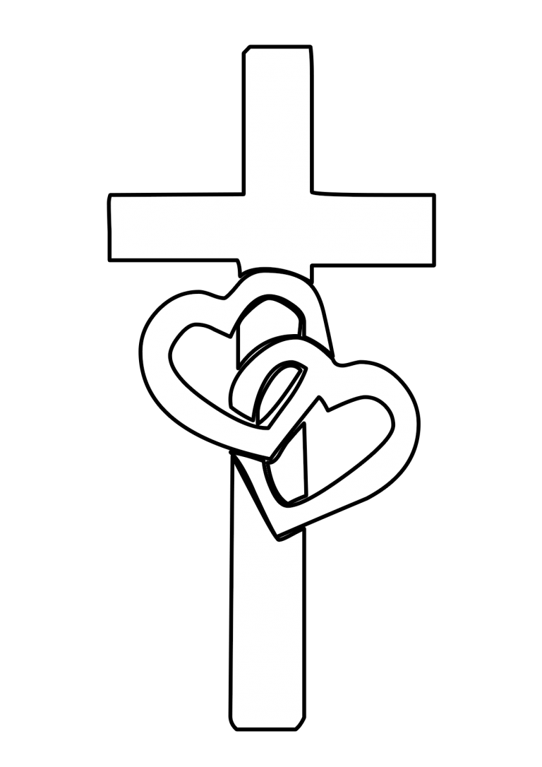 Cruz con Corazón - Cruces Cristianas para Imprimir y Colorear